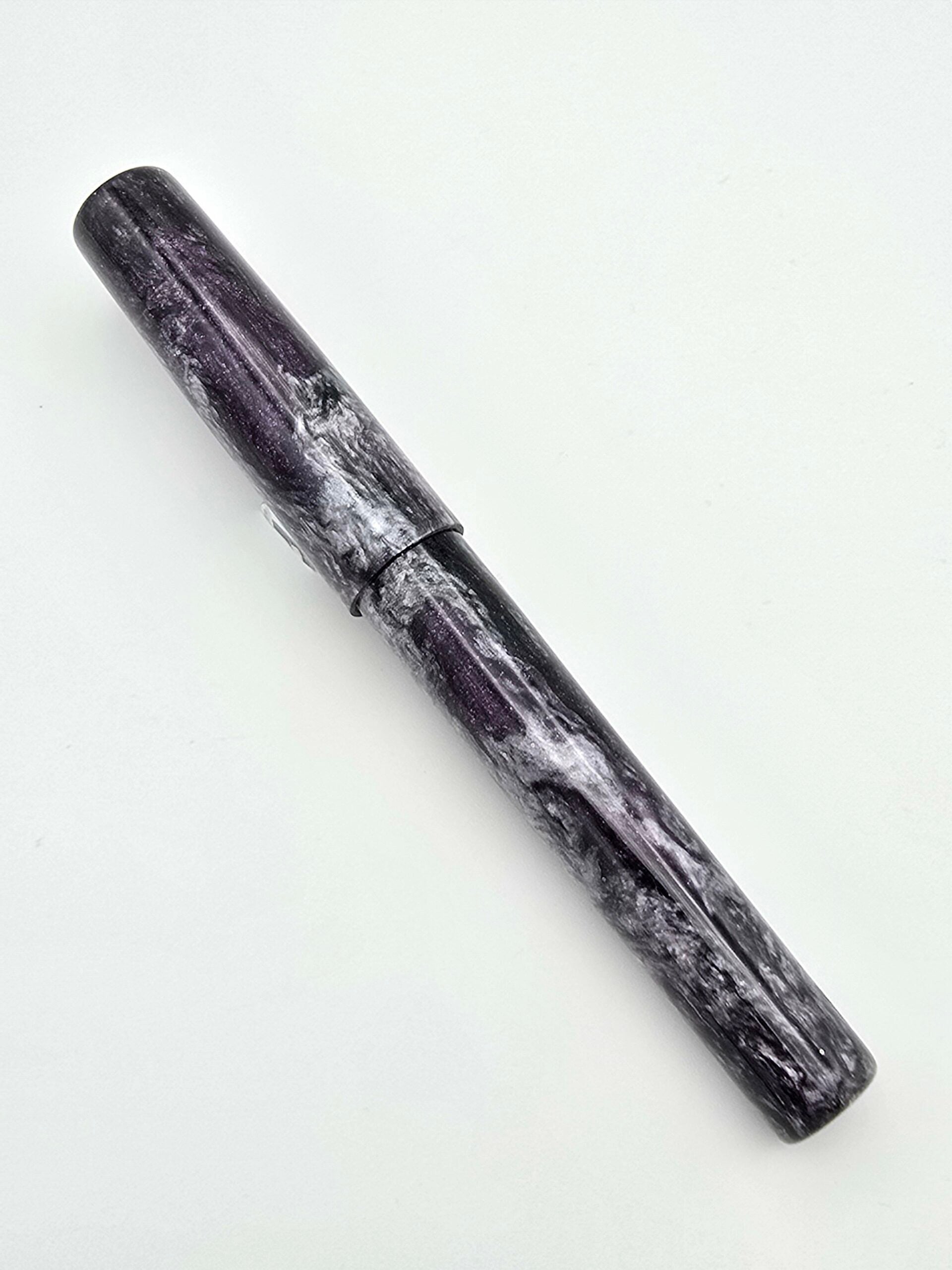 Hinze Pens B36 Purple & Silver - #8 Titanium Fine Nib - Pen Realm