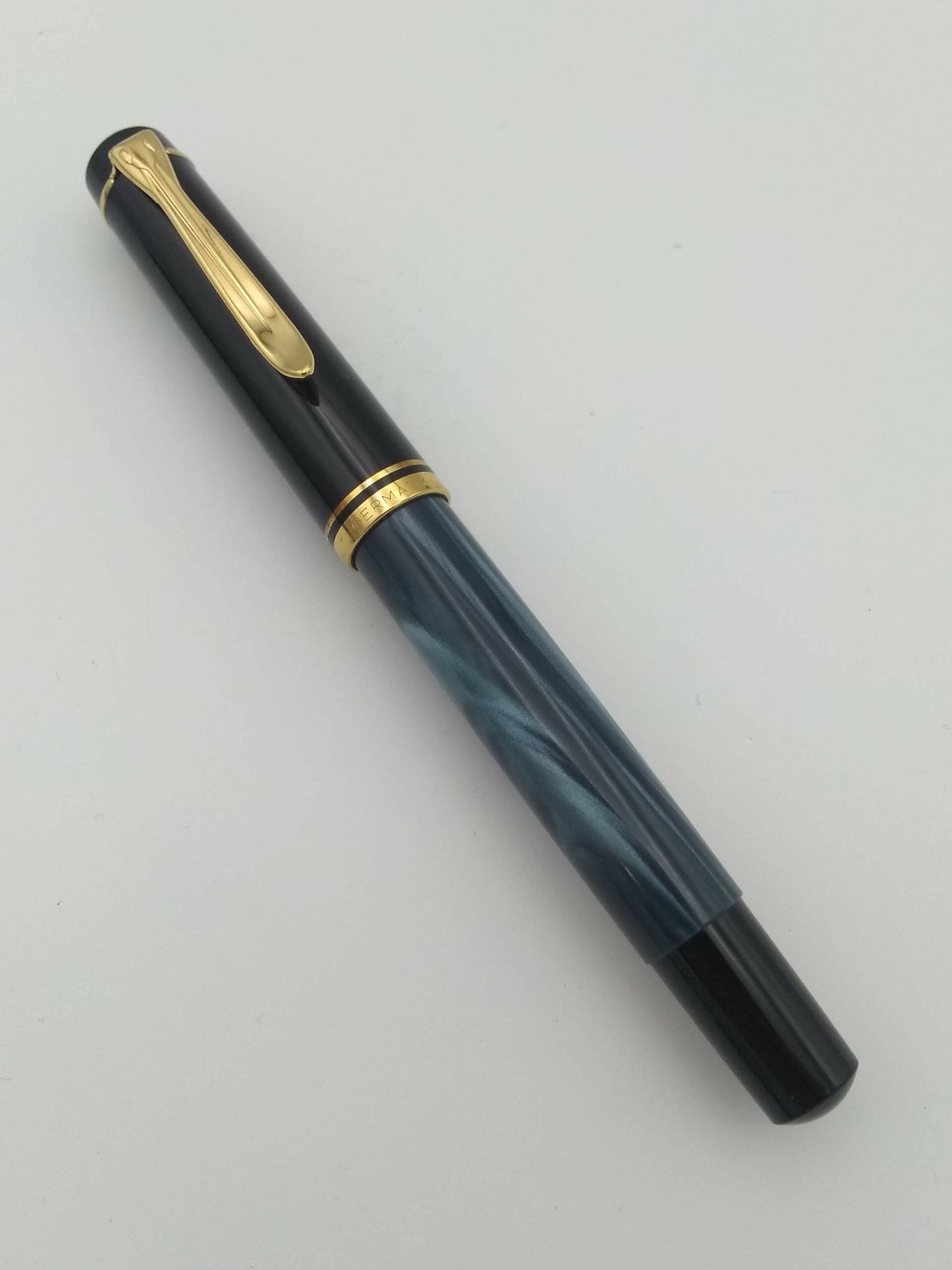 Pelikan M200 Blue Swirl with Black Cap - Double Broad Stub Steel Nib ...